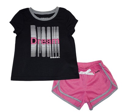 Diesel Girls Black & Pink 2pc Pajama Short Set Size 4 5 6 6X 7 8/10 12 ...