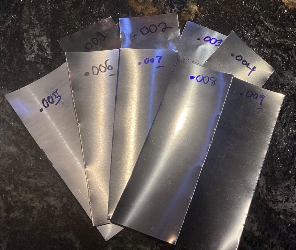 ASSORTMENT of SHIM STOCK (9 SIZES FROM .001 To .009 (1”x 6" piece of ...