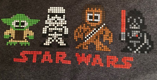STAR WARS 8 BIT STYLE CHARACTERS PIXELATED SIZE L T-SHIRT CHEWBACCA ...