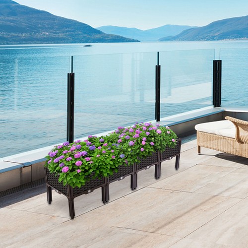 4 Raised Garden Beds Plastic Brown overhead garden box for plant plants ...