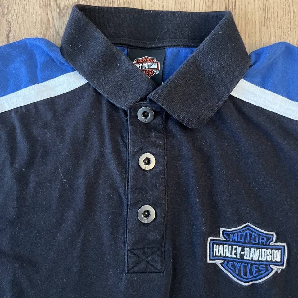Harley Davidson Polo Shirt Mens M Black Blue Biker Motorcycle Honolulu ...