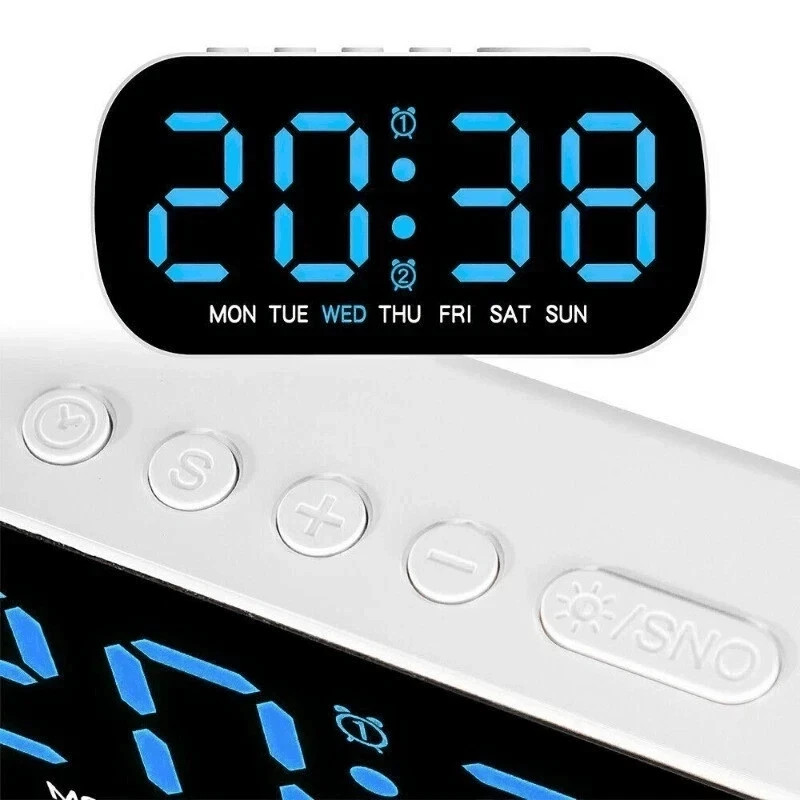LED Electric Digital Alarm Clock Mains Power Mirror Display Bedroom ...