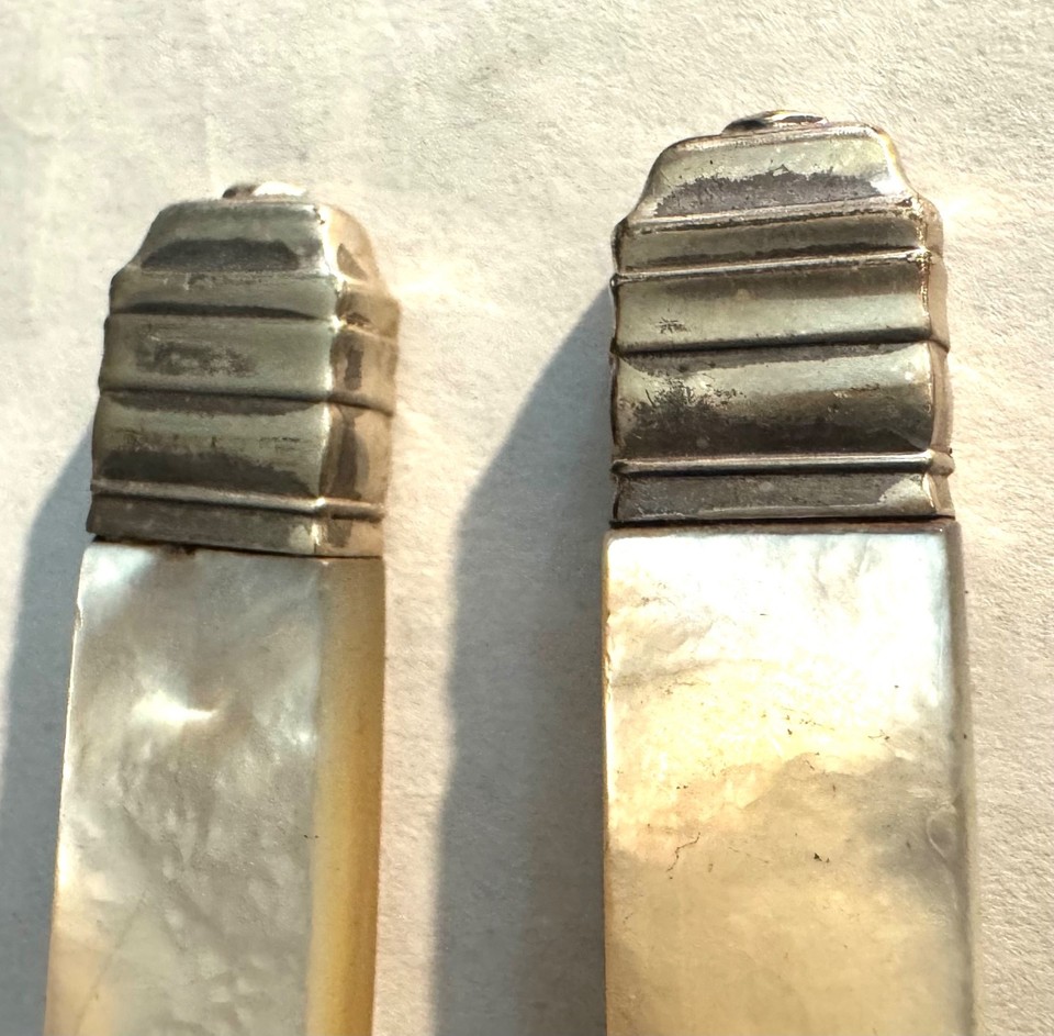 Antique brass/ gold wash silver plate Mother Of Pearl Dessert Fruit ...