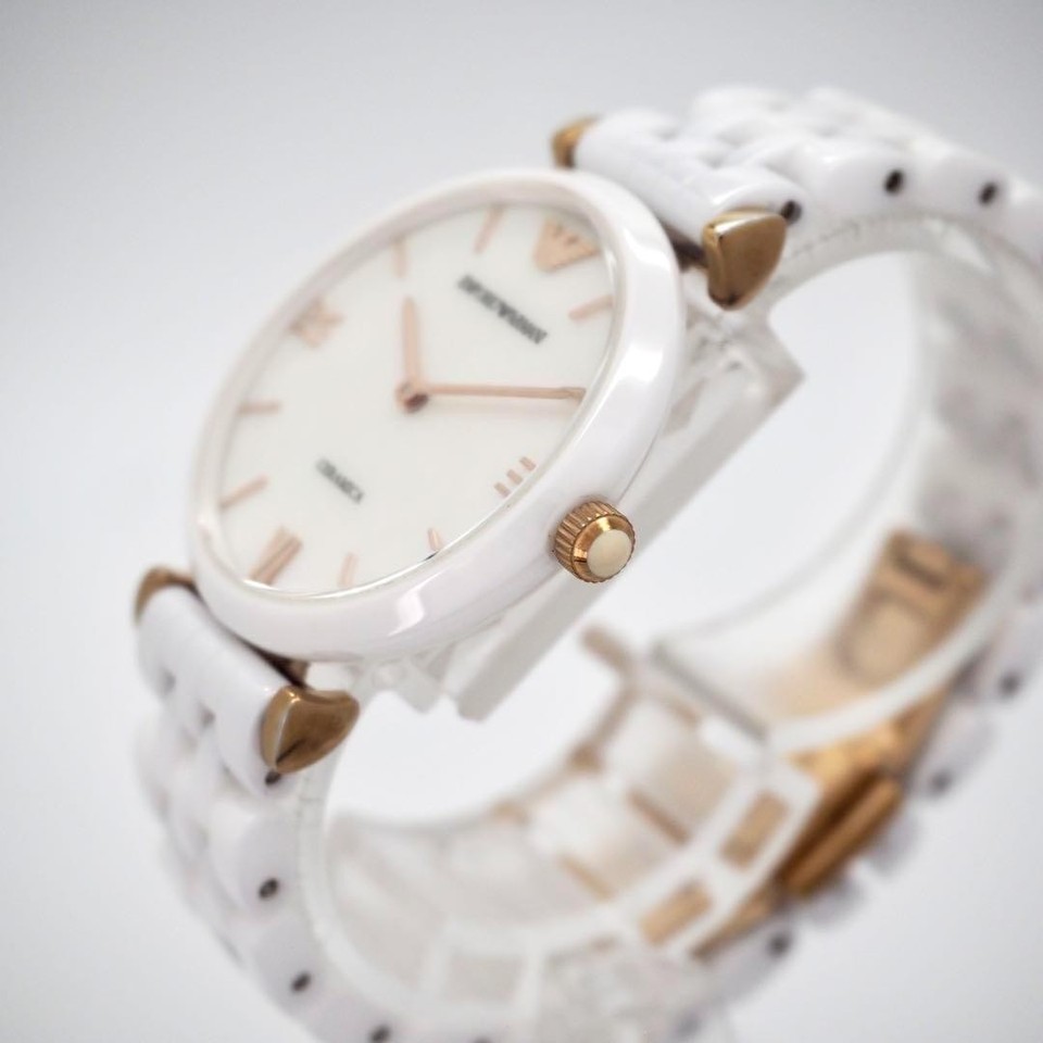 99 Operation [Good Condition] Armani Watch Ceramic White Ladies Shell ...