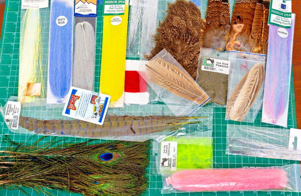 lot fly tying materials: partridge, peacock eye, crystal flash ...