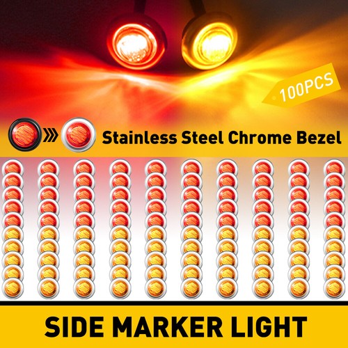 12V Red Amber Side Lights Marker Truck Trailer Round 3/4"LED Bullet ...