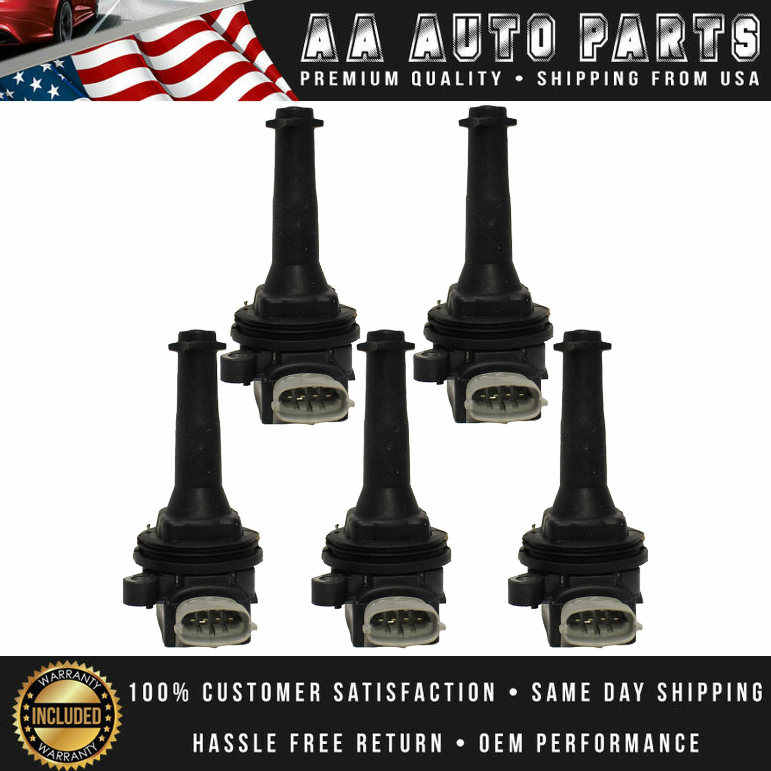 Set of 5 Ignition Coil For 07-10 Volvo C30 L5 2.4L & 05-11 V50 2.5L ...