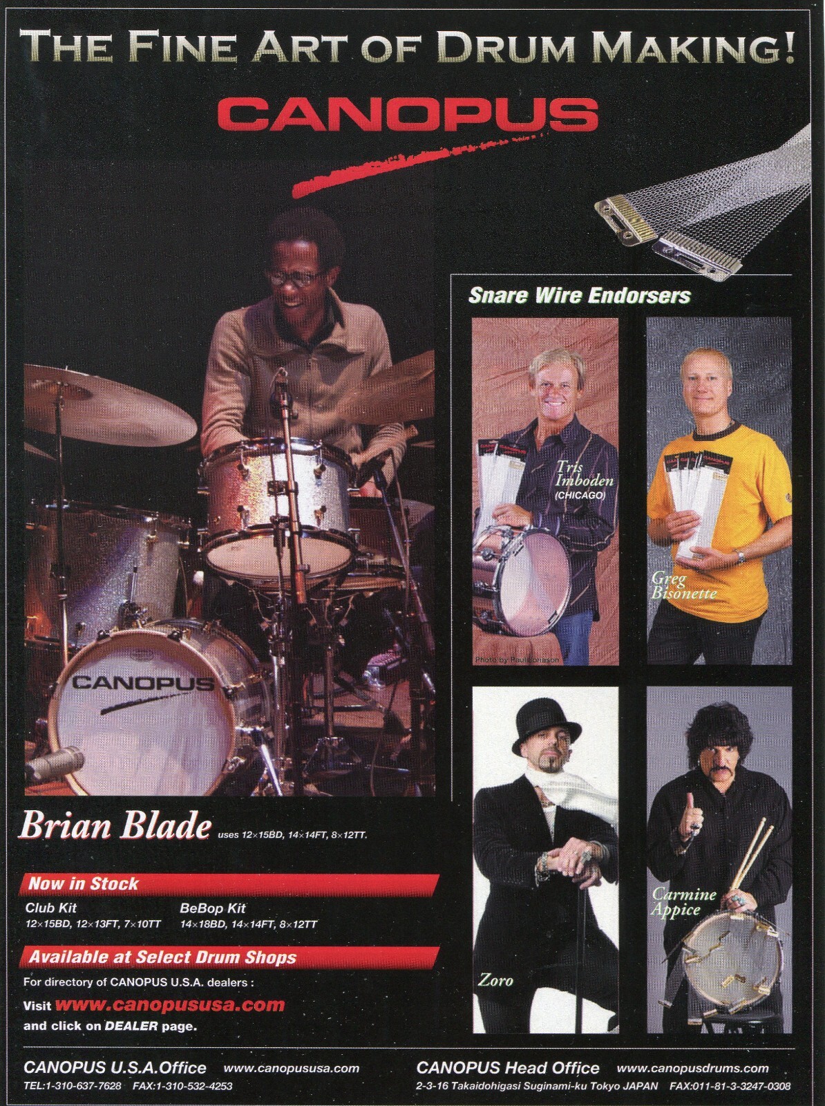 2006 Print Ad of Canopus Club & BeBop Drum Kit w Brian Blade, Carmine ...