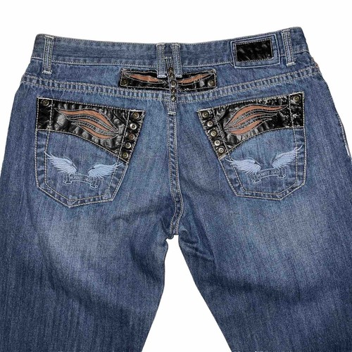Robins Jean Mens 38 Leather Patch Wings Designer Denim Blue Jeans ...