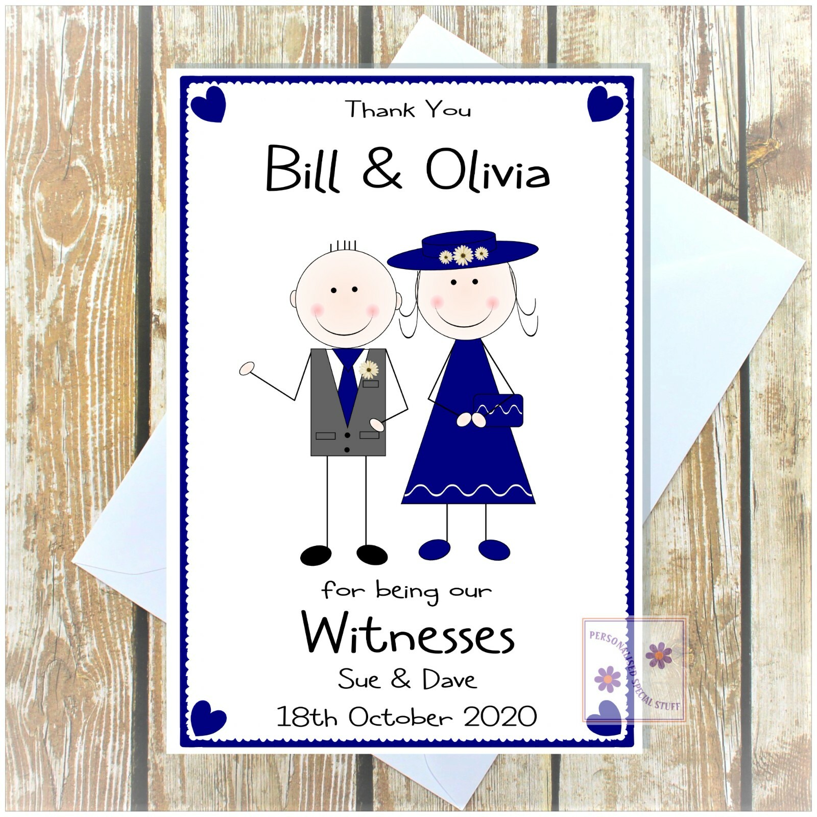 PERSONALISED THANK YOU FOR BEING OUR WITNESS CARD MALE, FEMALE OR ...