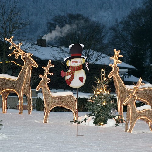 Christmas Snowman Garden Stake Decor Snowman Candy Cane Outdoor Metal ...