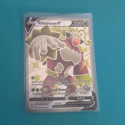 Pokemon SHINY RILLABOOM V SV105/SV122 Shining Fates ULTRA RARE FULL ART ...