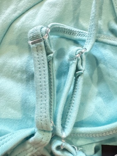 BEBE Cami Bay Blue Black Trim Sides Wht Rhinestone Work Out Lined Bra ...