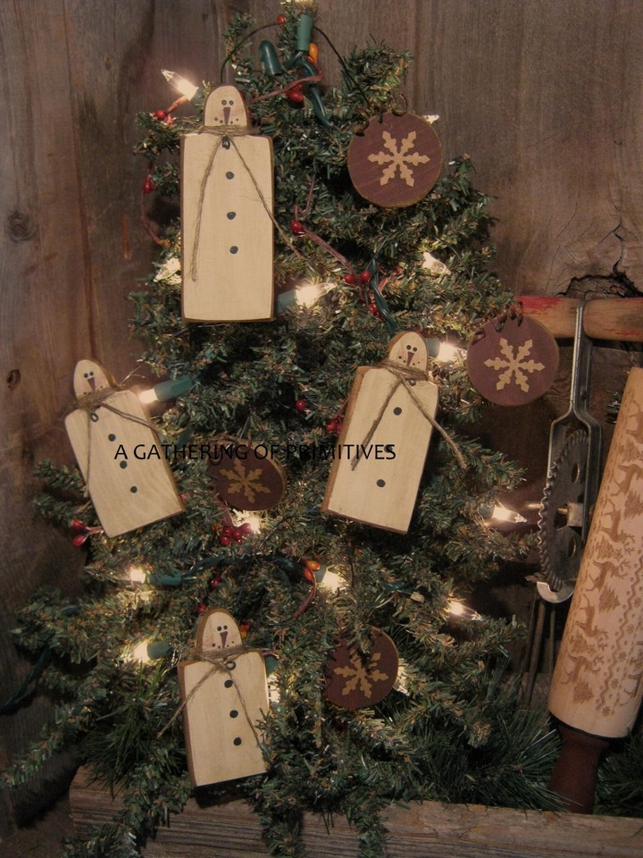 Handmade Primitive Snowmen Wood Snowflake Penny Christmas Winter ...