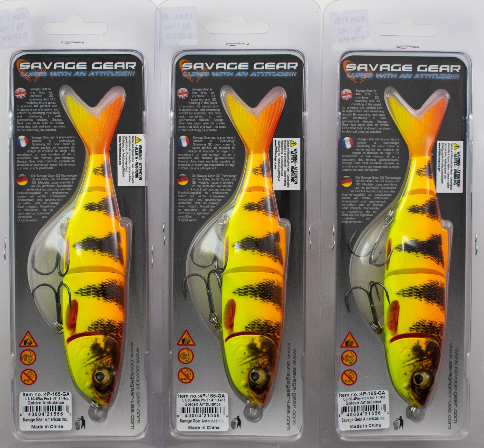 (LOT OF 3) SAVAGE GEAR 3D 4PLAY V2 SWIM & JERK 6.5" 4P-165-GA GOLDEN ...