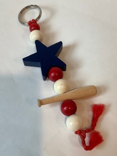 BASEBALL THEMED KEY CHAIN WOOD BAT STAR BEADS RED WHITE BLUE FNEW FS | eBay