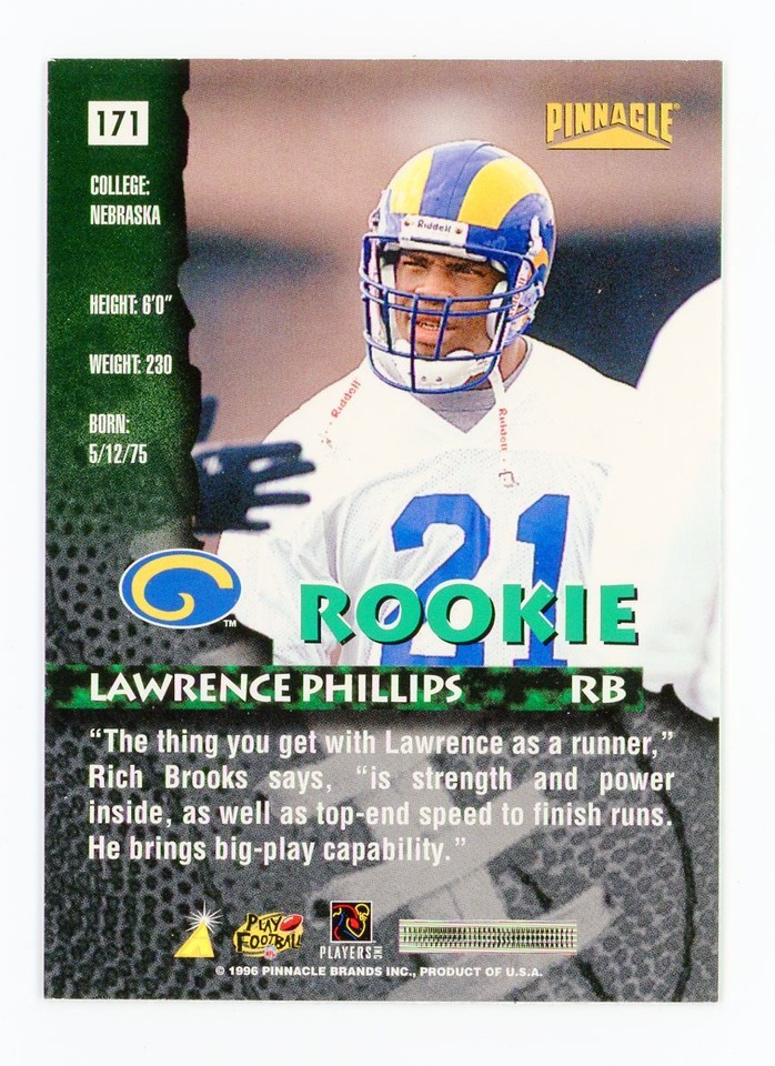 1996 Pinnacle Lawrence Phillips #171 Premium Stock Silver St. Louis ...