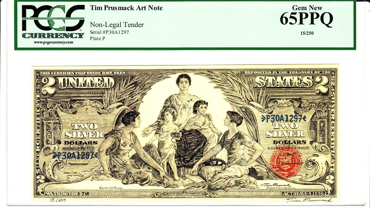 TIM PRUSMACK MONEY ART $2 SILVER DOLLAR 'EDUCATIONAL' -GEM NEW 65-ULTRA ...