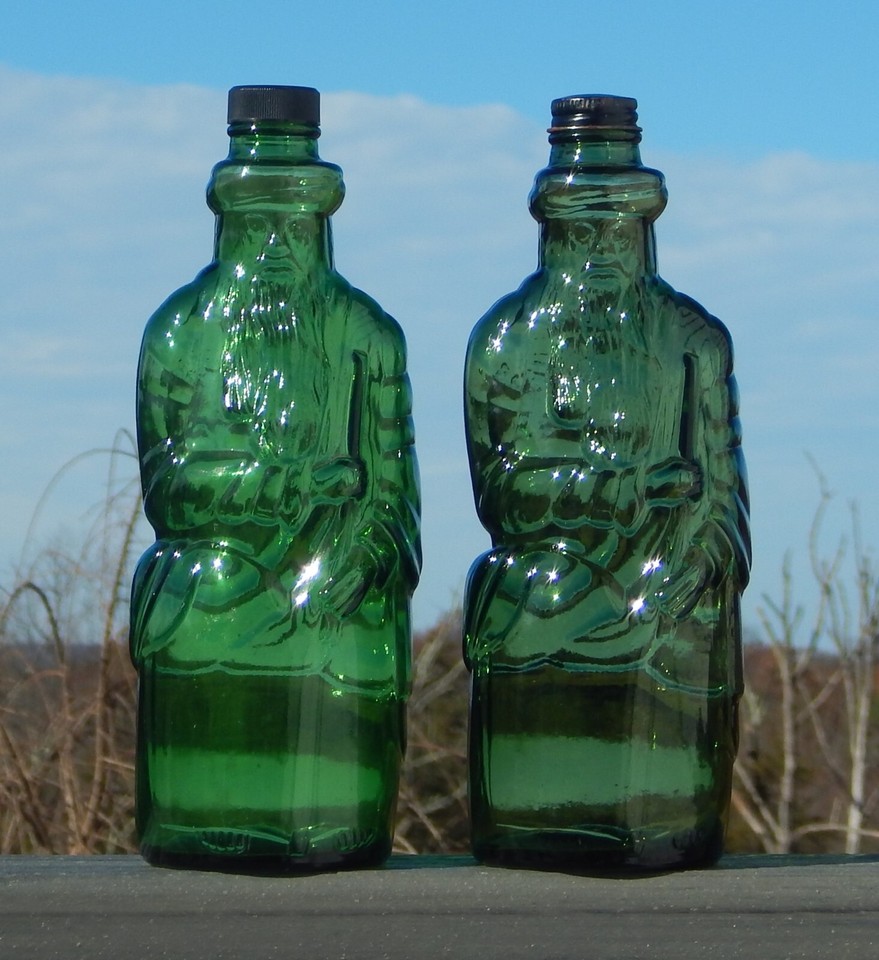 Vintage Poland Spring Distilled Gin Moses Bottle Emerald Green Glass 4/ ...
