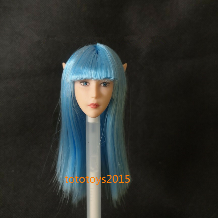 1/6 Beauty Girl Elf Sky Blue Hair Head Carving For 12" PH TBL Female ...