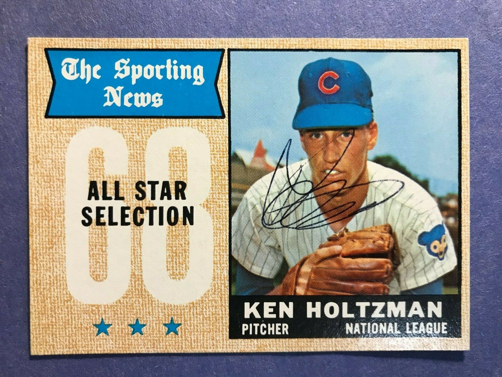 SIGNED KEN HOLTZMAN 1968 THE SPORTING NEWS ALL STAR BASEBALL CARD ...