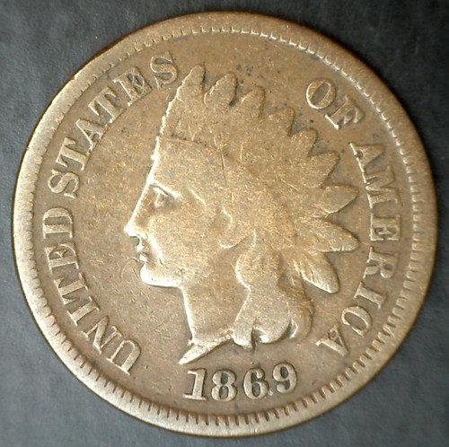 1869 Indian Head Bronze One Cent Penny Genuine US 1c Type Coin Good ...