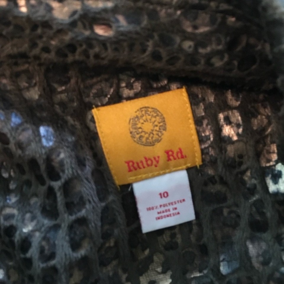 Ruby Rd. Metallic Leopard Print Jacket Full Zip 3/4 Sleeve Size 10 ...