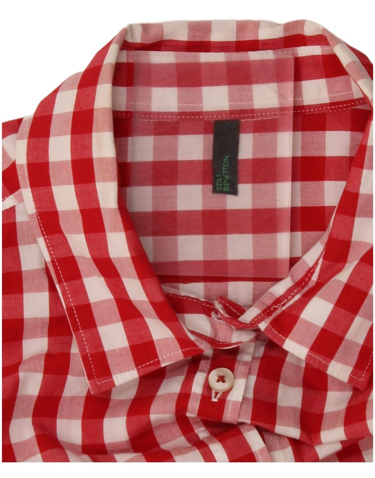 BENETTON Womens Short Sleeve Shirt UK 14 Medium Red Check DN09 | eBay