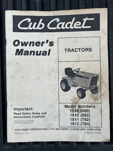 Original Cub Cadet Owner's Manual Model 1210, 1810, 1811 Tractors ...
