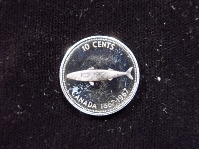 Canada 10 Cents 1967 Silver Proof-Like Unc Fish 100th Confederation ...
