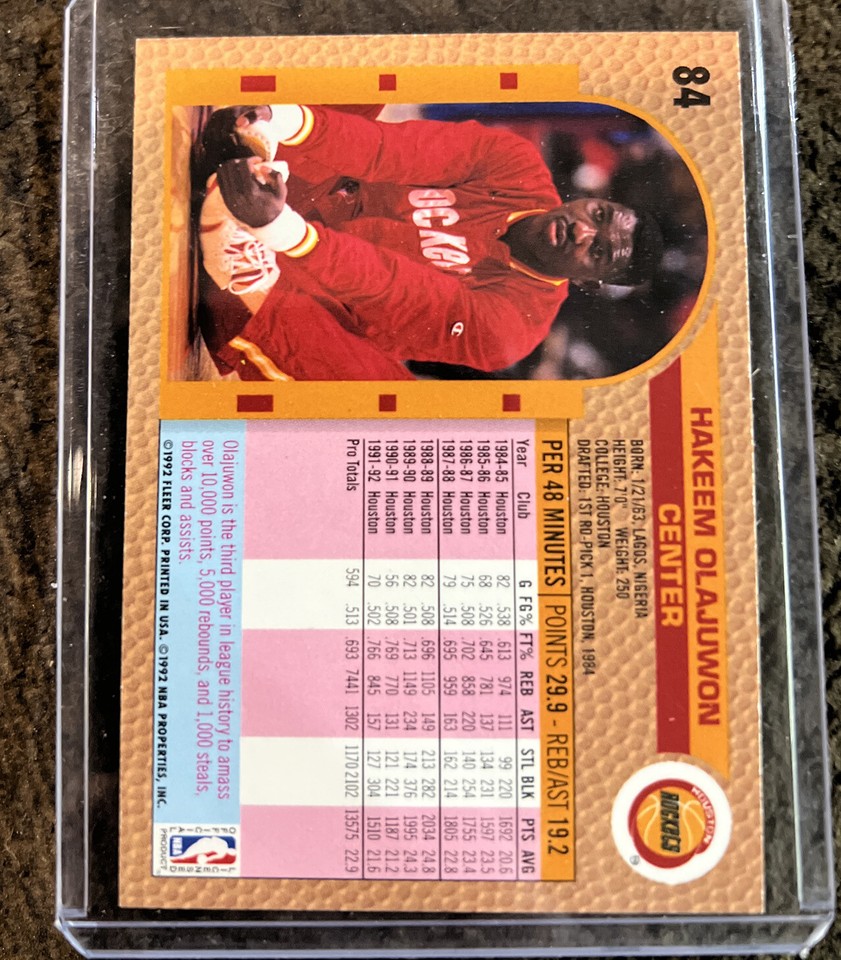 NBA Houston Rockets Hakeem Olajuwon '92-'93 Fleer Basketball Trading ...