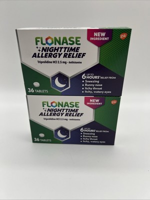 Flonase Night Time Triprolidine Allergy 6hrs Relief Tablets 36ct Exp 02 ...