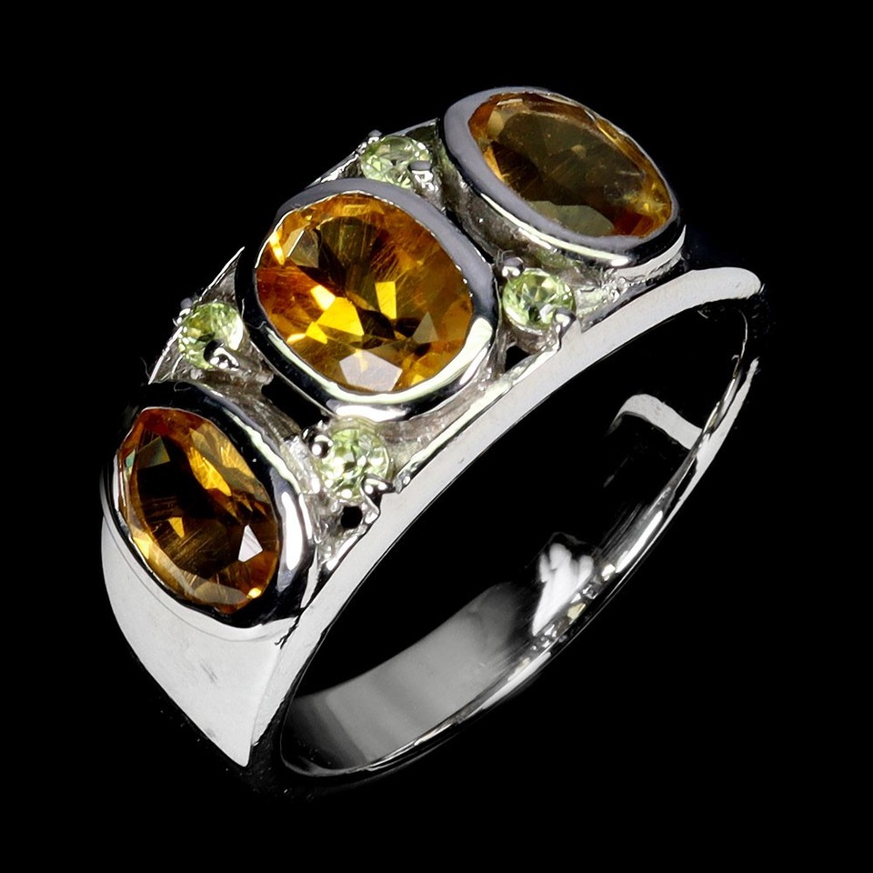 925 Sterling Silver Ring Oval Citrine 8x6mm Peridot Gemstone Jewelry ...