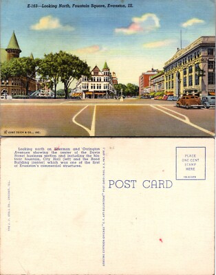 Fountain Square Looking North Evanston Illinois IL Postcard | eBay