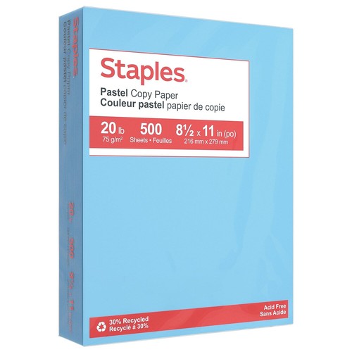 Staples Pastel Multipurpose Copy Paper - Blue, 8.5 x 11 in, Ream of 500 ...