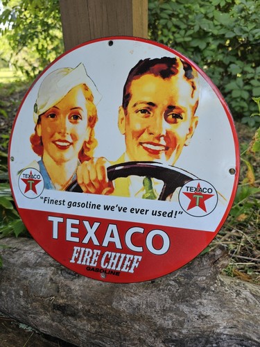 1950'S TEXACO FIRE CHIEF GASOLINE PORCELAIN GAS STATION SIGN 12" Really ...