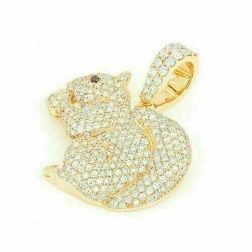 Gorgeous 1 Ct Round Moissanite Chipmunk Charm Pendant In 14k Yellow ...