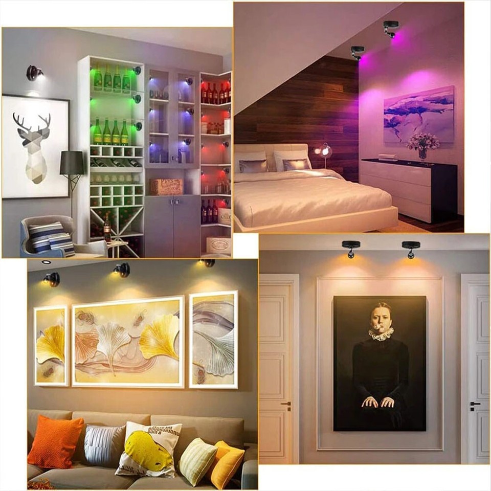 2x RGB LED Battery Operated Downlight Wall Mounted SpotLight With ...