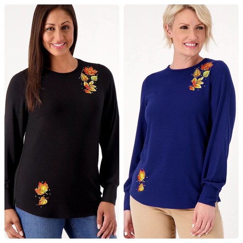 Quacker Factory Women’s Embroidered Soft Knit Balloon Sleeve Top | eBay