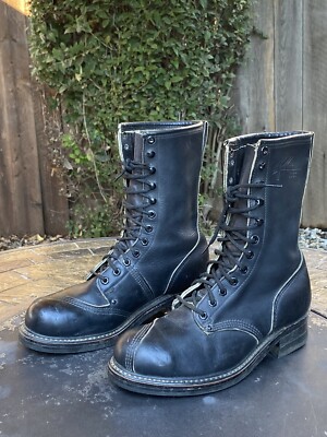 Vintage Linesman Black Leather Lineman Logger Boots Steel Toe Mens Size ...
