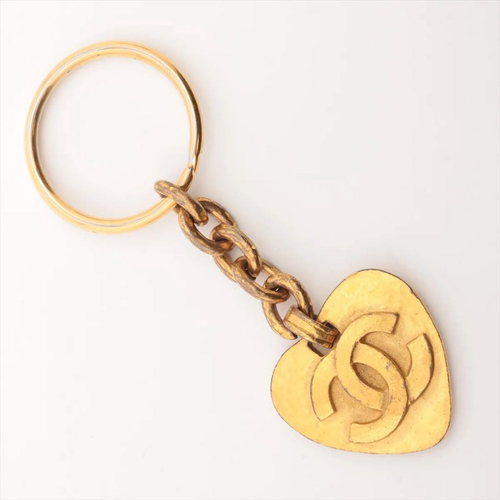 CHANEL Coco Mark Heart Keychain Gold-tone Keyring Bag Charm Vintage 95P ...