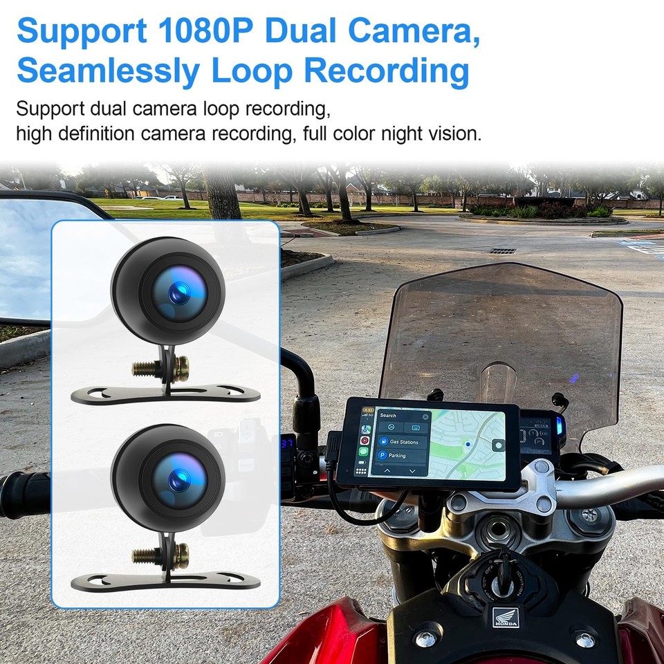 5.5" Portable Motorcycle Dash Cam, Motorcycle Carplay/Android Auto ...