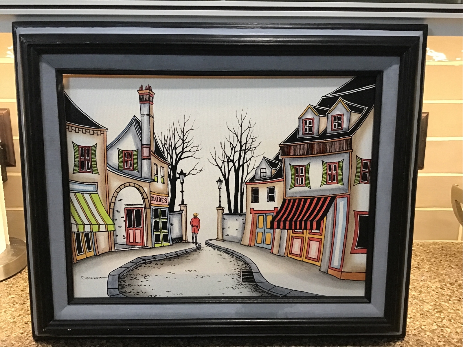 Vintage 1970 Marcel Barrat Painting Serigraph Paris Street Scene MODES ...