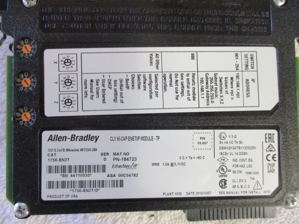 Allen Bradley Ethernet Module 1756-EN2T Ser D 10.007 | eBay