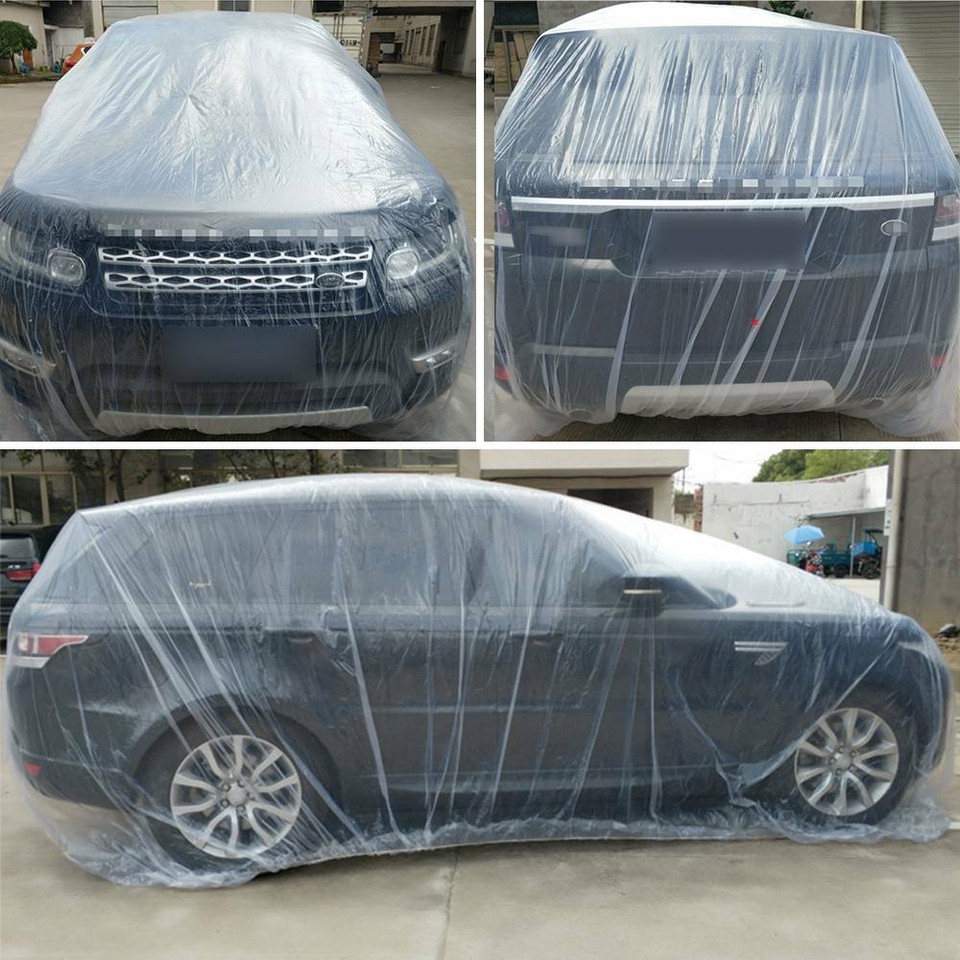 20PACK Clear Plastic Temporary Universal Disposable Car Cover Rain Dust ...