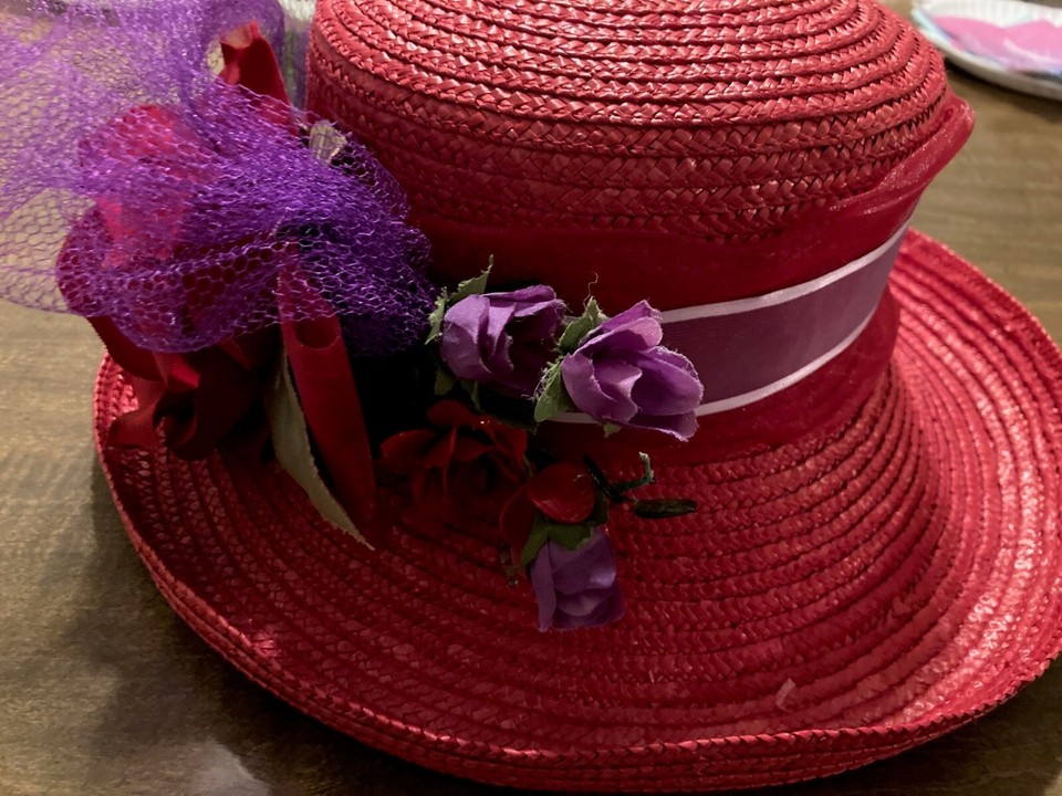 Vintage Red Hat Society Straw Decorated Hat AWESOME CONDITION!!!!!! | eBay