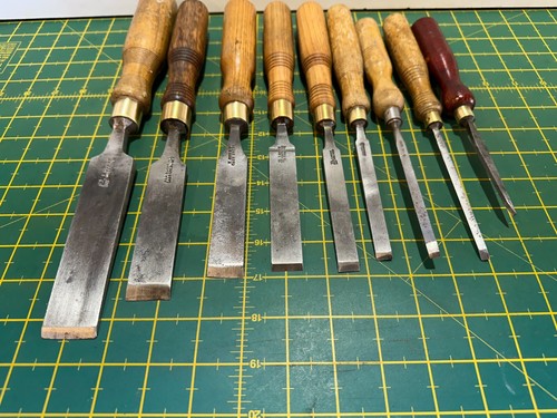 NICE GOOD QUALITY SET OF 9. SORBY WOODWORKING GRADUATED FIRMER CHISELS ...