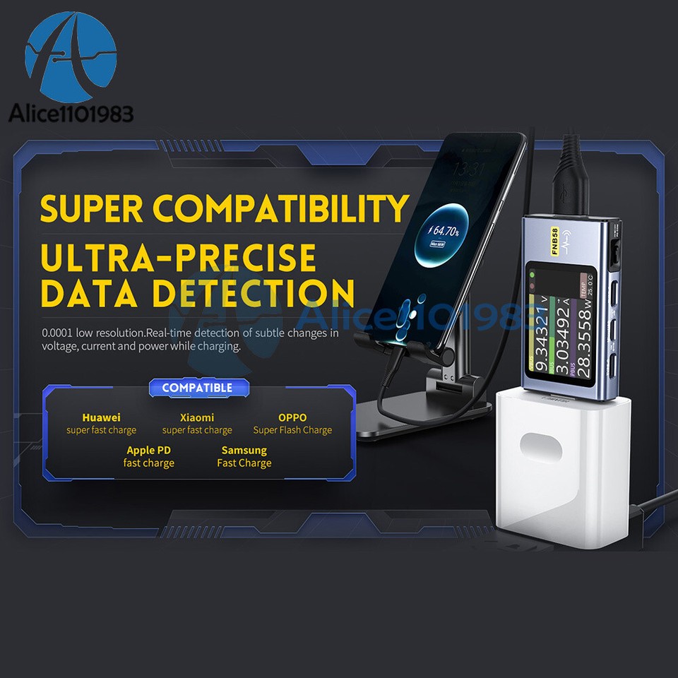 FNIRSI FNB58 USB Voltage Current Meter Voltmeter Ammeter Type C QC ...