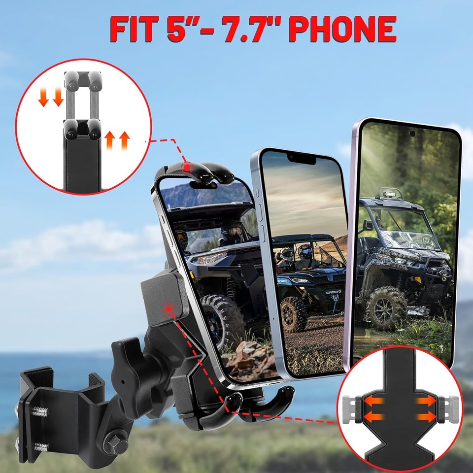 UTV Phone Mount Heavy Duty Cell Phone Holder For Polaris Uforce Can am ...
