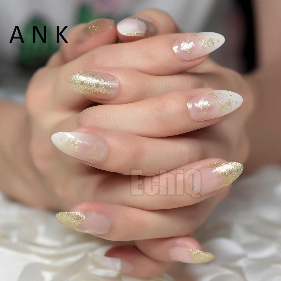 False FAKE Mirror Silver Nails STILETTO Point Metallic Acrylic Nail ...